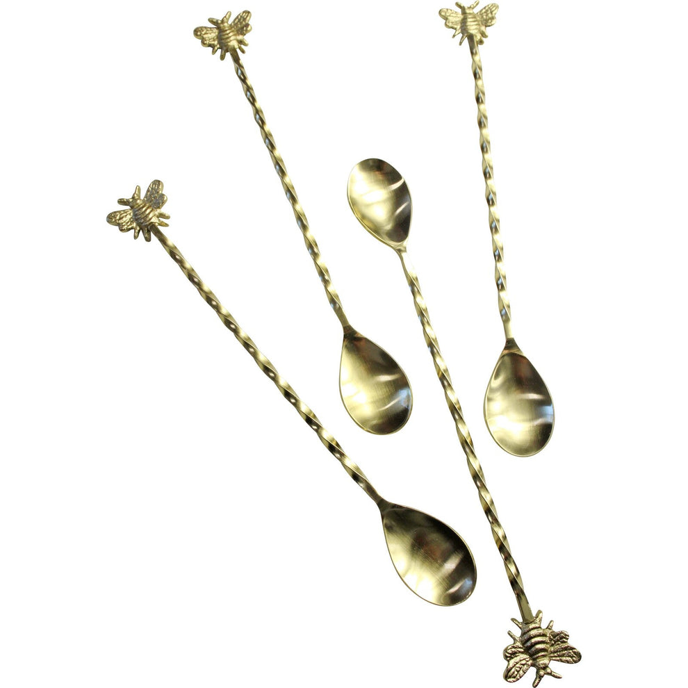 Bee cocktail stirrers brass (Set of four) - Gizmo Gifts